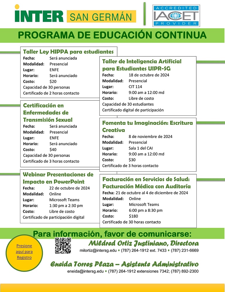 Programa Educación Continua – Inter American University of Puerto Rico Inc. – San German Campus